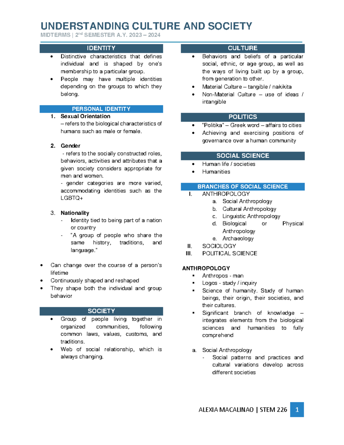 UCSP (lesson 1) - UNDERSTANDING CULTURE AND SOCIETY MIDTERMS | 2 nd ...