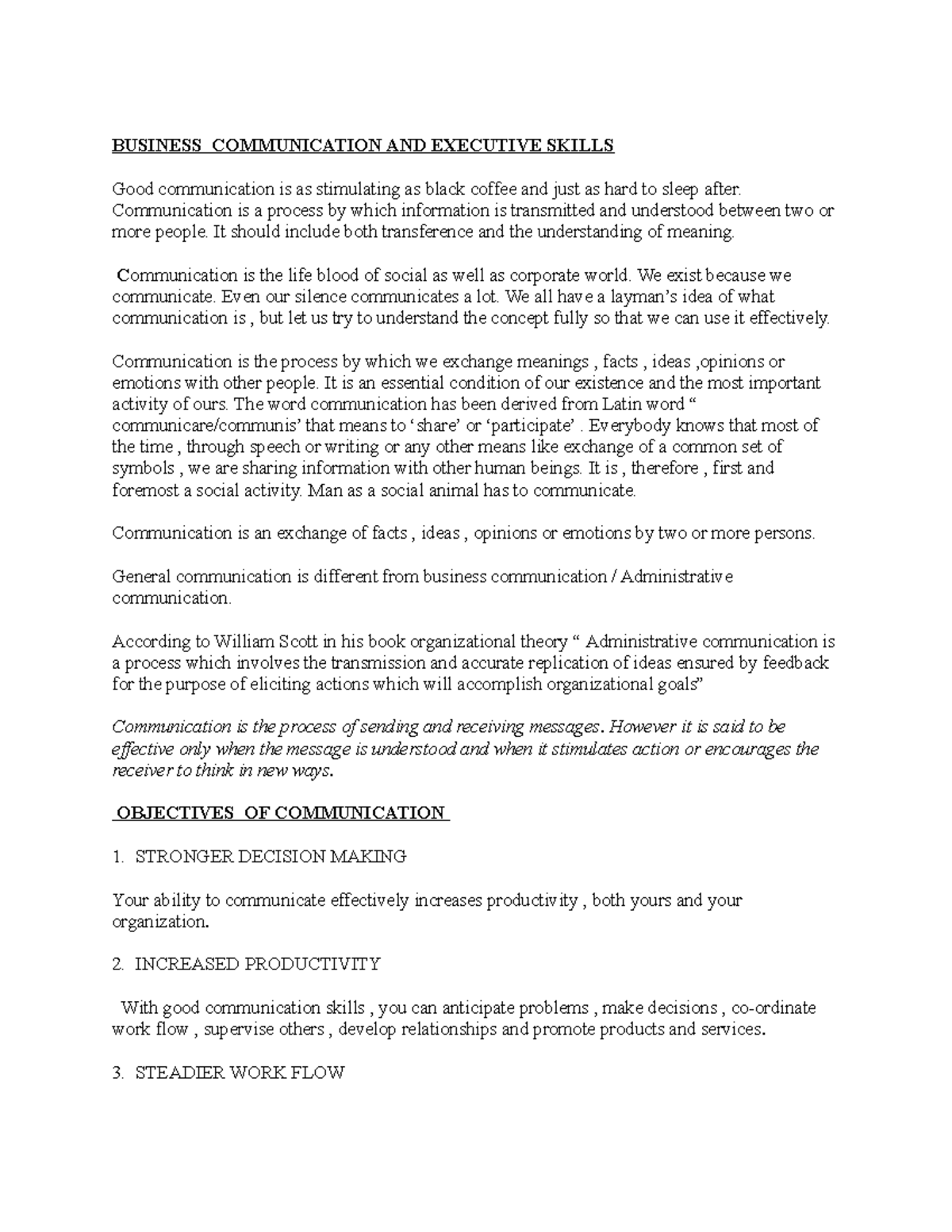 Bussiness communication notes - BUSINESS COMMUNICATION AND EXECUTIVE ...