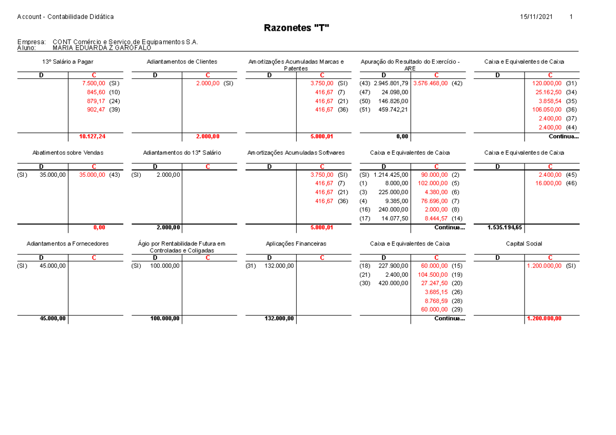 Razonetes abertos gerais de todas as apurações. - Razonetes "T" CONT ...