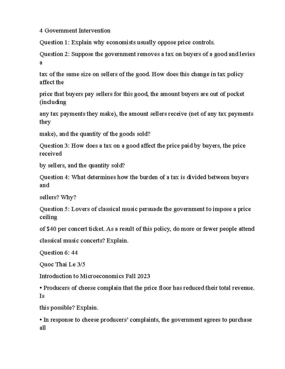 4 Government Intervention - 4 Government Intervention Question 1 ...