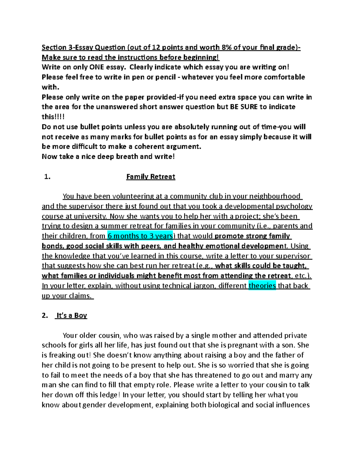 Final Exam Practice Questions - Section 3-Essay Question (out of 12 ...