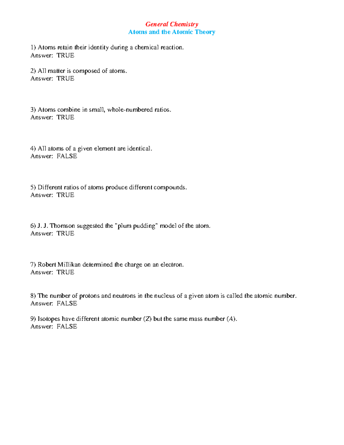 General Chemistry Atoms and the Atomic Theory - General Chemistry Atoms ...