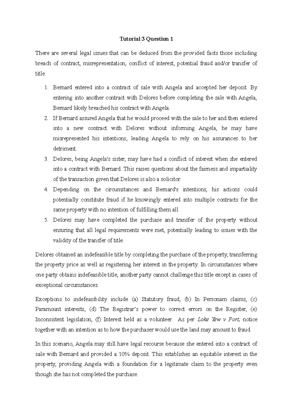 Real Property Tutorial 3 Question 1 - Tutorial 3 Question 1 There are ...