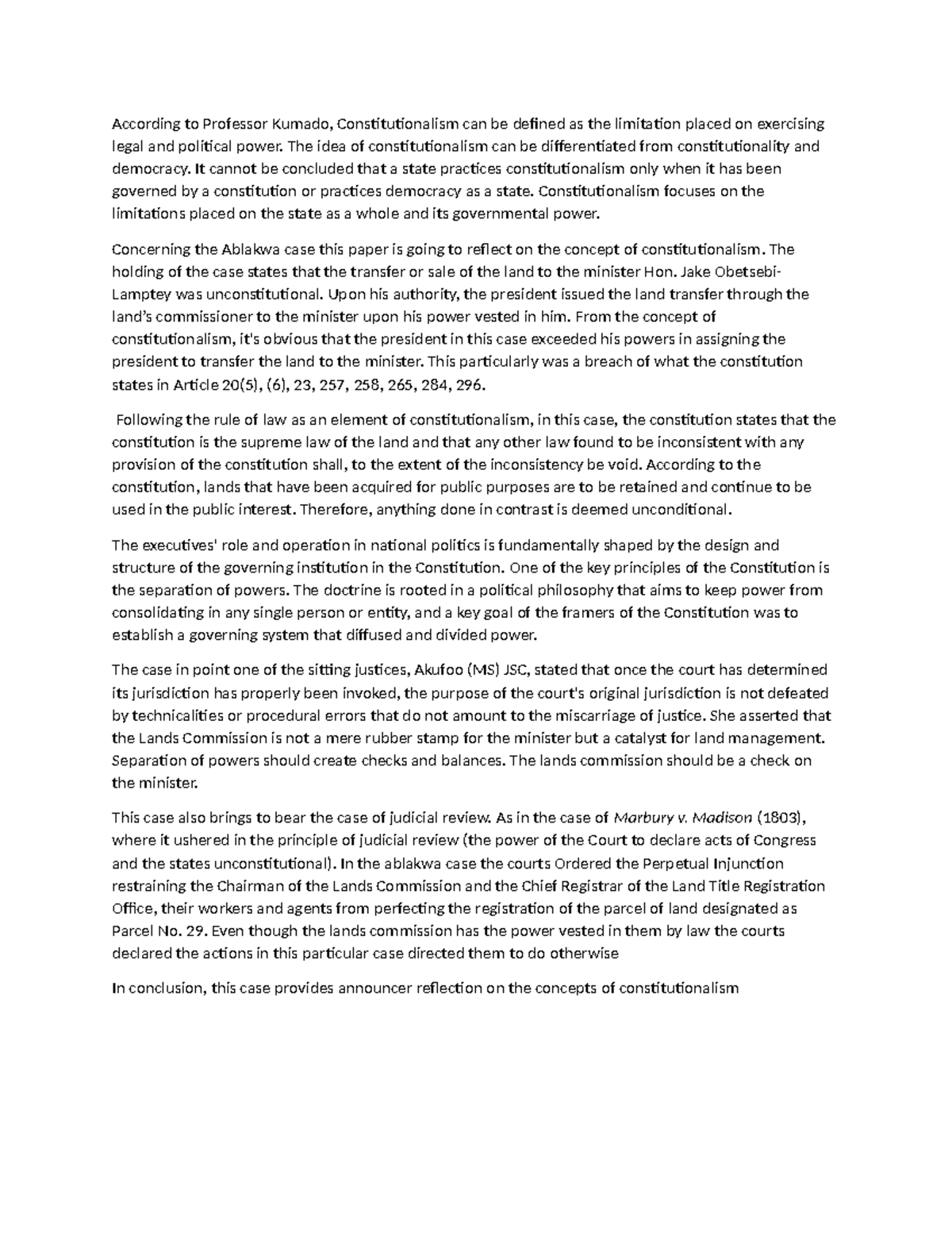 Assignment - Personal notes - According to Professor Kumado ...