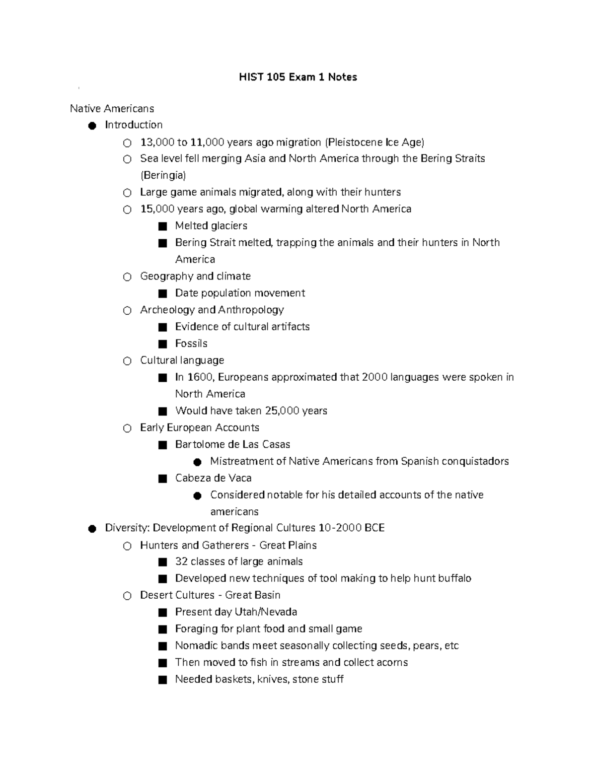 HIST 105 Exam 1 Notes - HIST 105 Exam 1 Notes Native Americans ...