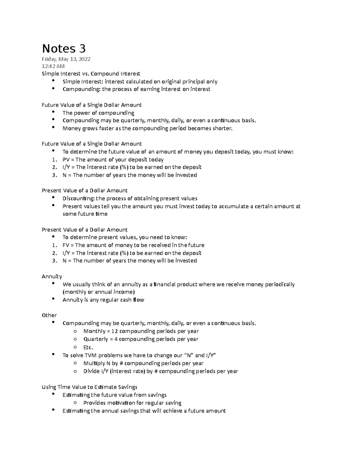 Notes 3 PFP 105 - Notes 3 Friday, May 13, 2022 12:42 AM Simple Interest ...