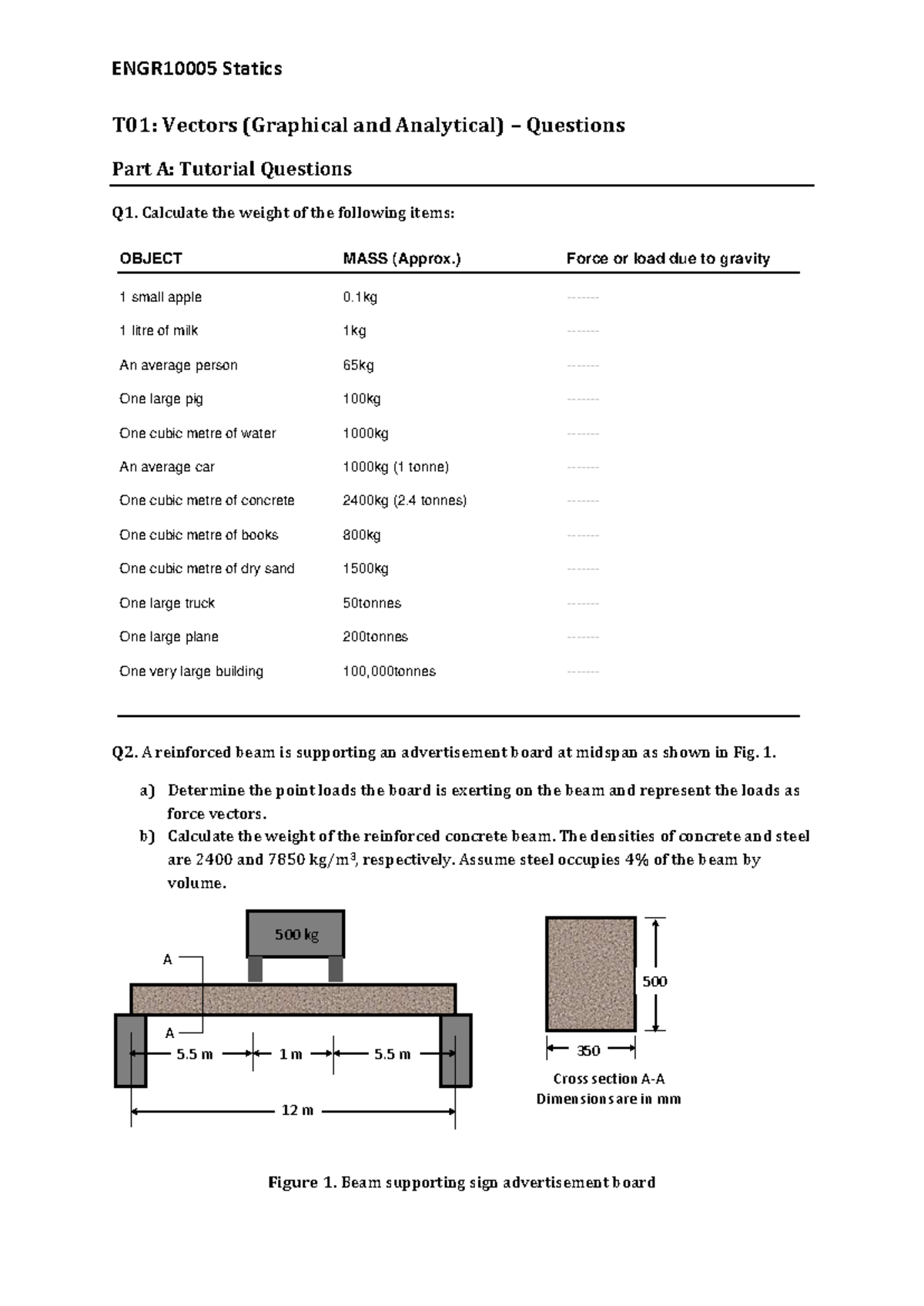 ENGR10005 tutorial week 1 loads and forces - T01: Vectors (Graphical ...