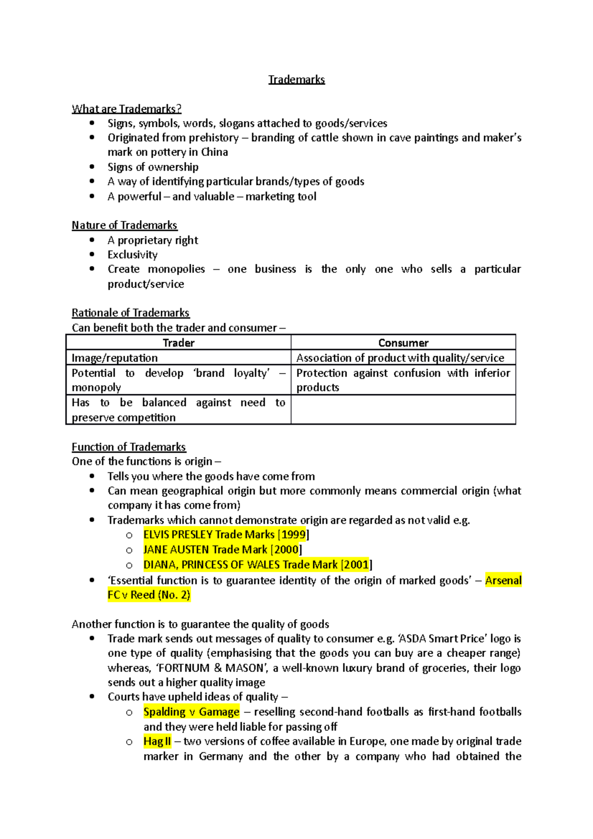 Trademark Notes - Trademarks What are Trademarks? Signs, symbols, words ...