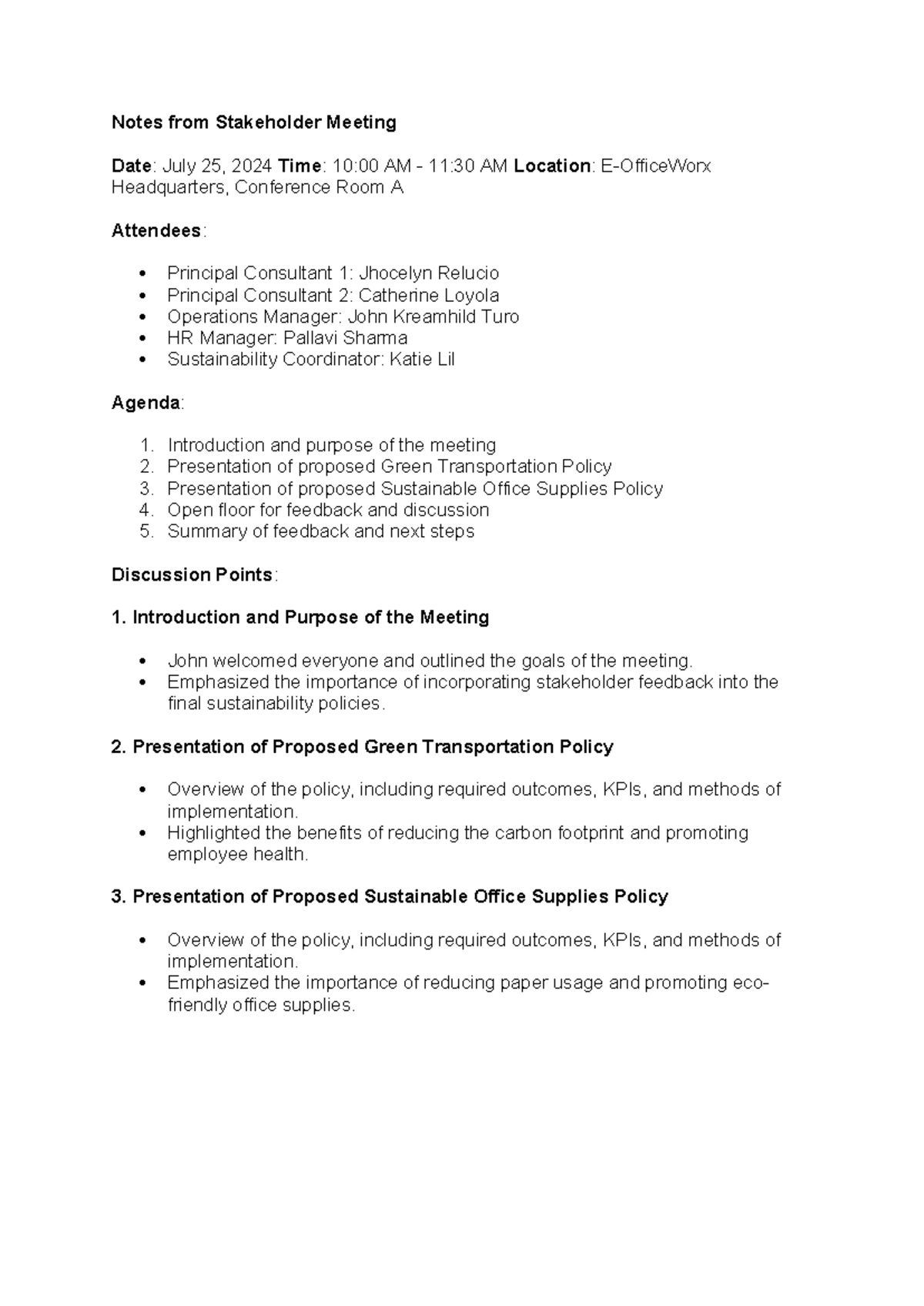 Bsbsus 511 - Notes from Stakeholder Meeting - Notes from Stakeholder ...