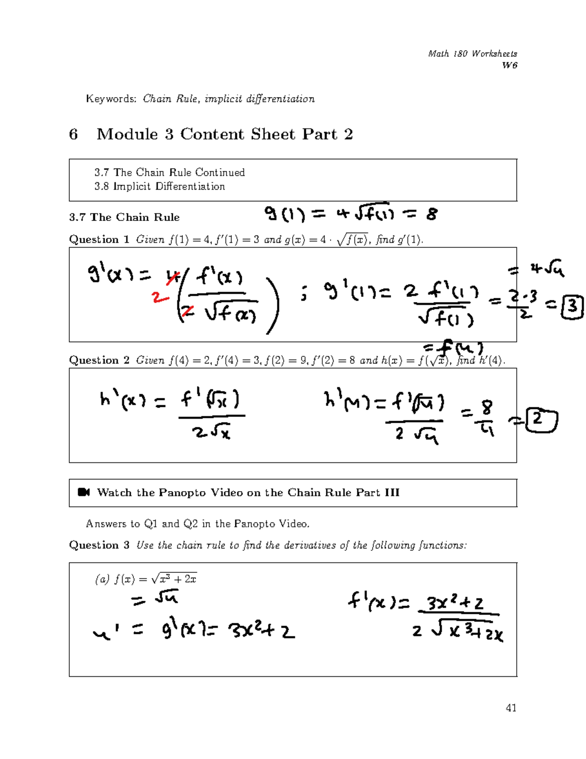 Module 3 Part II - Gradescope assignments - W Keywords:Chain Rule ...