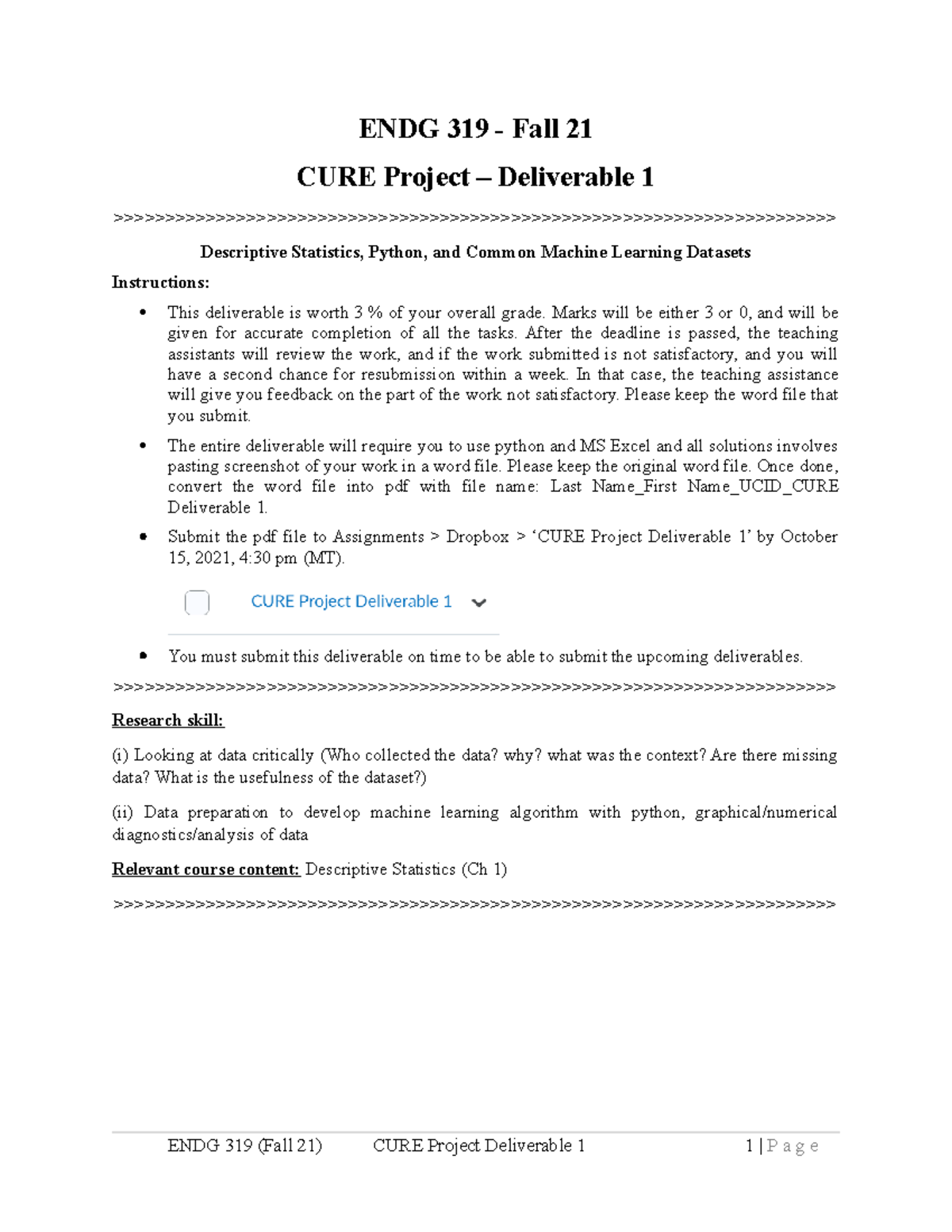 CURE Project Deliverable 1 Oct 04 - ENDG 319 - Fall 21 CURE Project ...