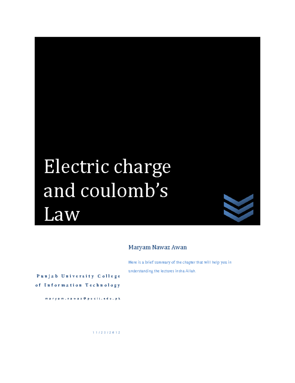 Electric charge and coulomb's law,chapter 25 - P u n j a b U n i v e r ...