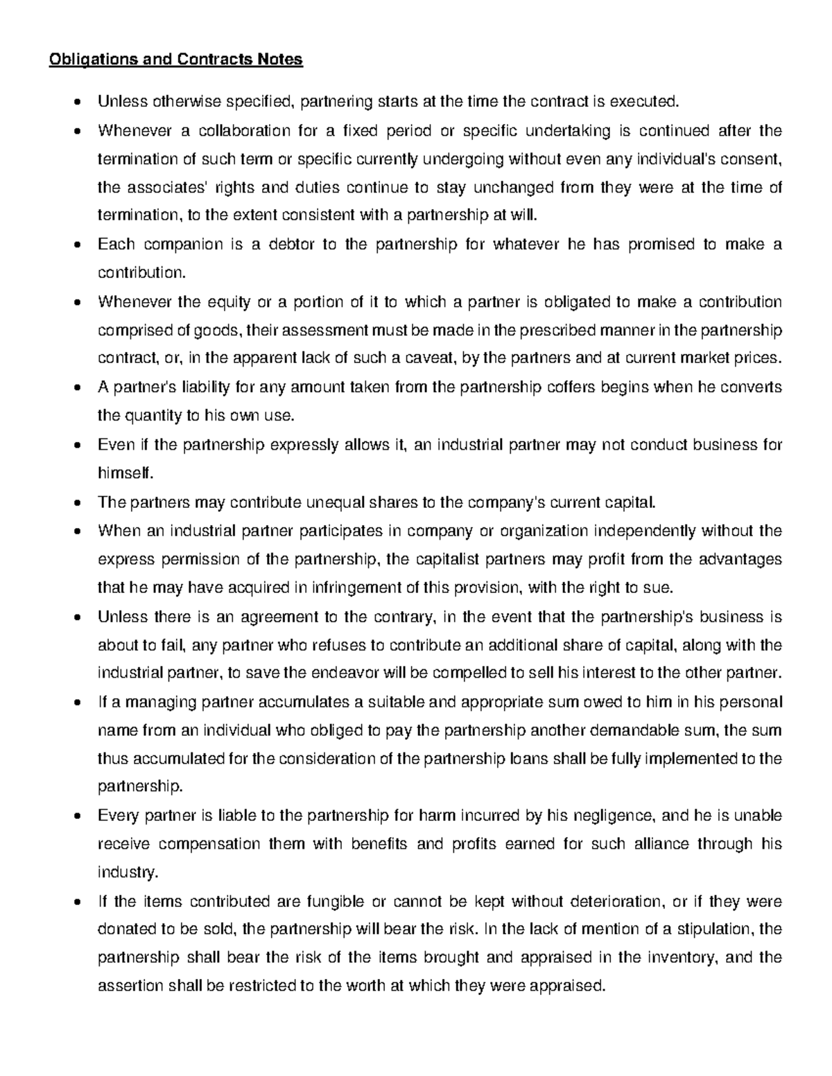 Obligations and Contracts Notes - Whenever a collaboration for a fixed ...
