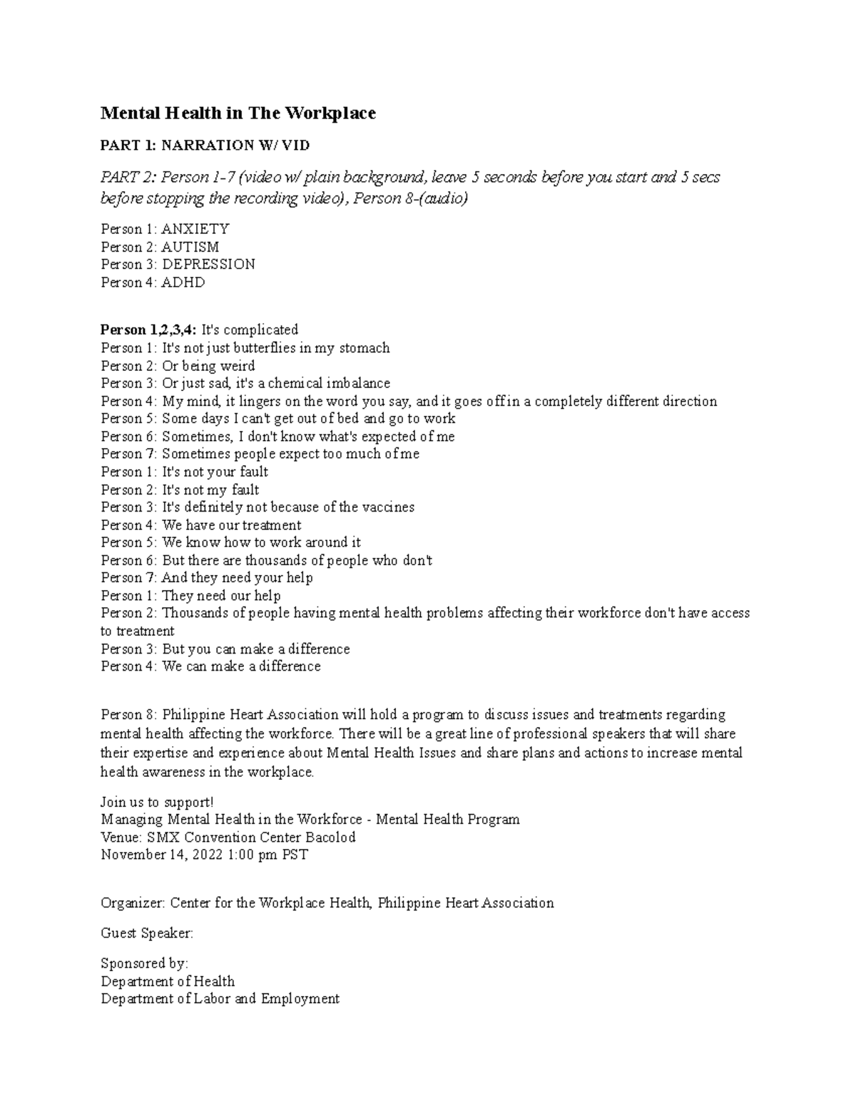 Script Mental Health in The Workplace - Mental Health in The Workplace ...