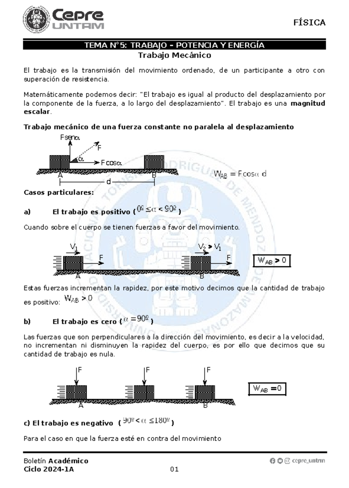 Semana 5 - Trabajo . Potencia y energía - F cos Fsen F d A B F A B V 1 ...