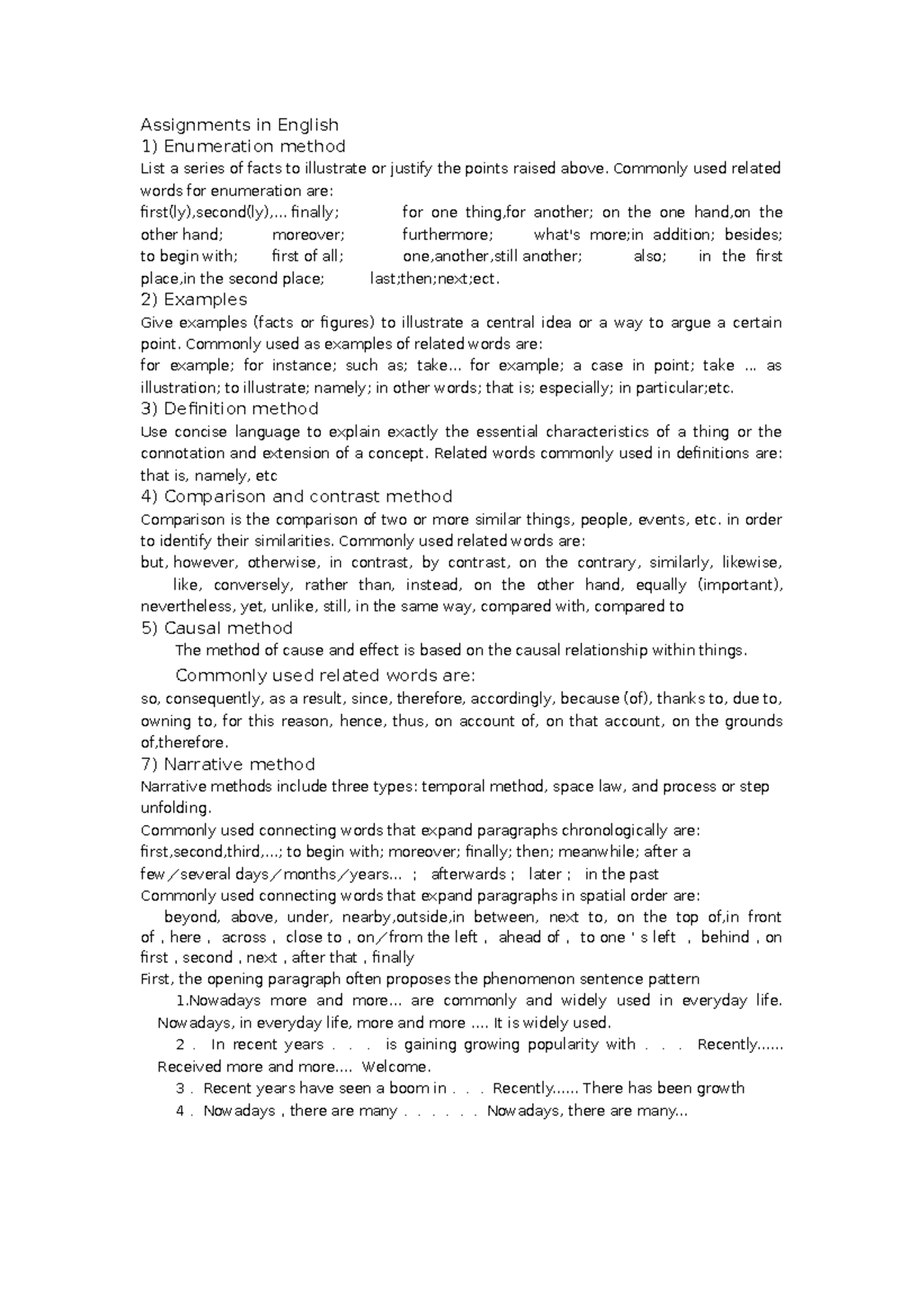 Assignments in English WR122 - Assignments in English 1) Enumeration ...