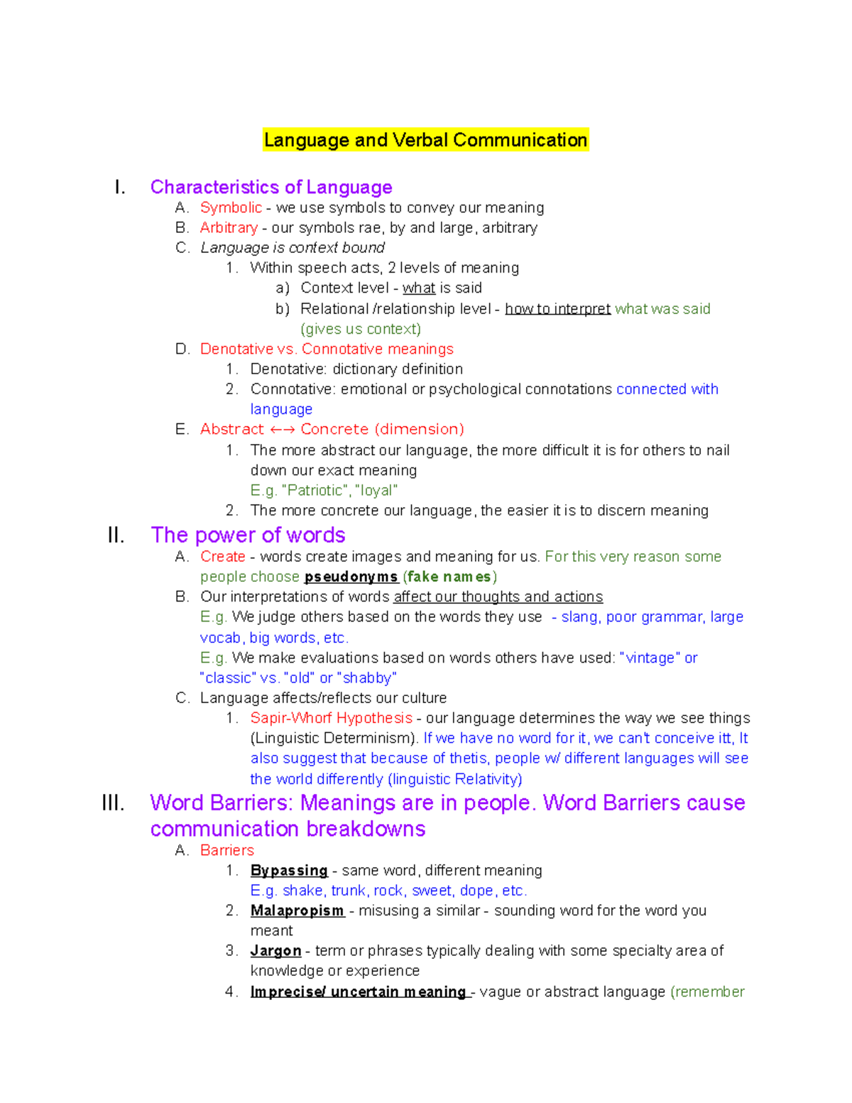 Language and Verbal Communication - Characteristics of Language A ...