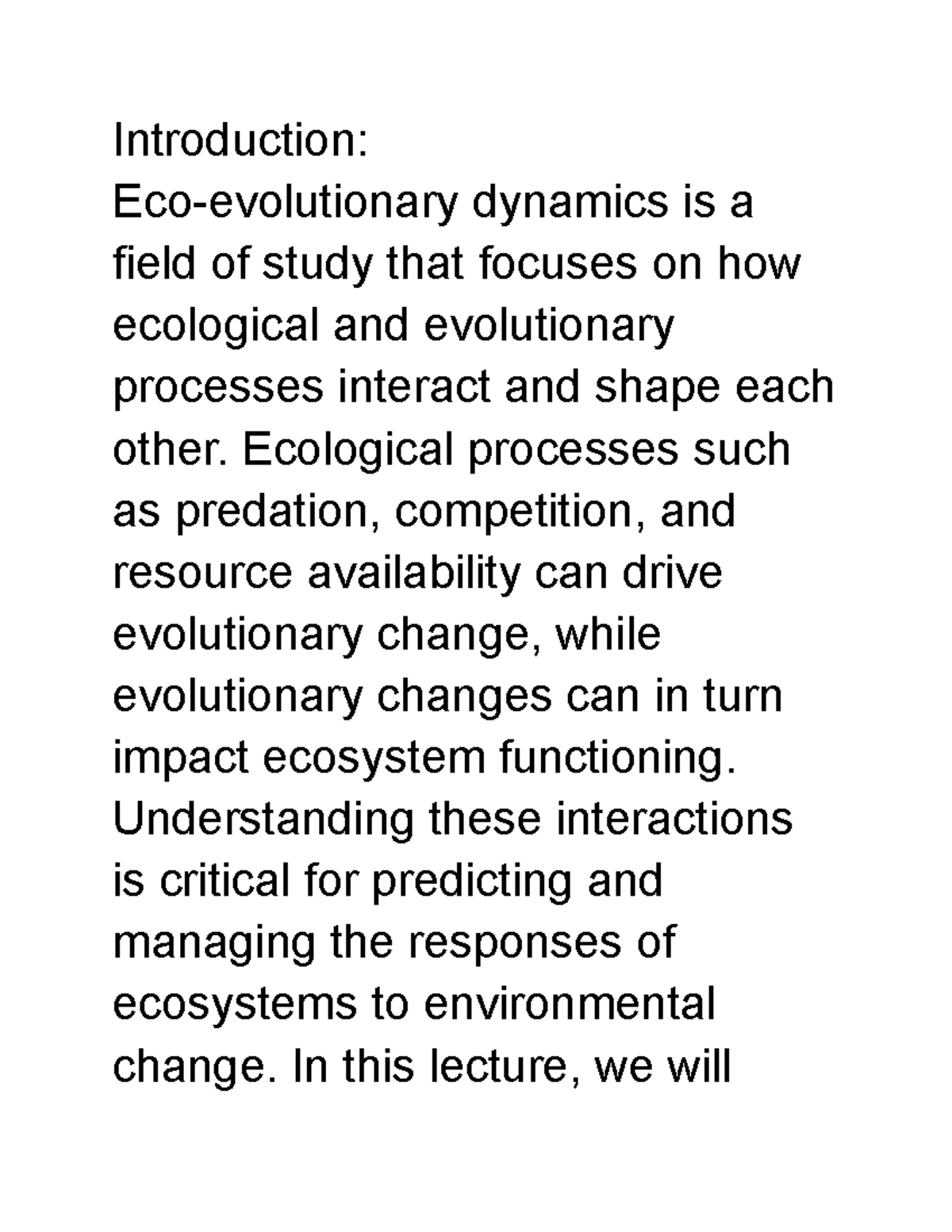 Lecture note Eco-Evolutionary Dynamics How Evolution Shapes Ecosystem ...