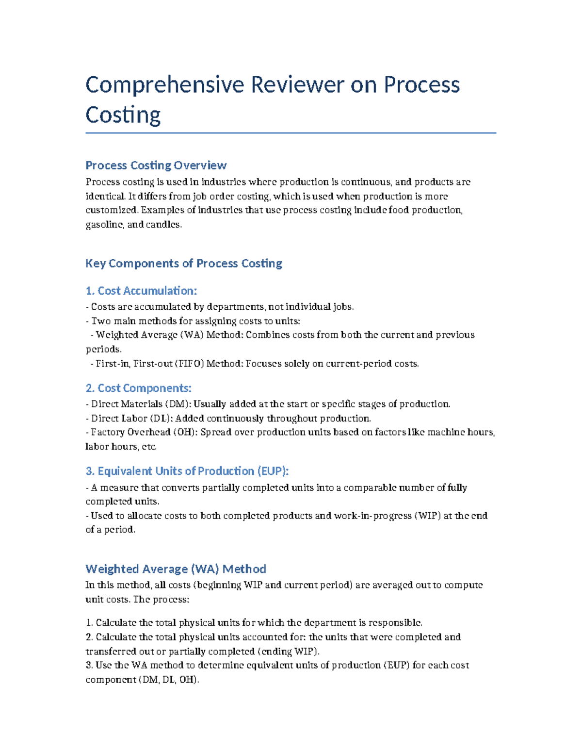 Process Costing Reviewer with Steps and Tables - Comprehensive Reviewer ...