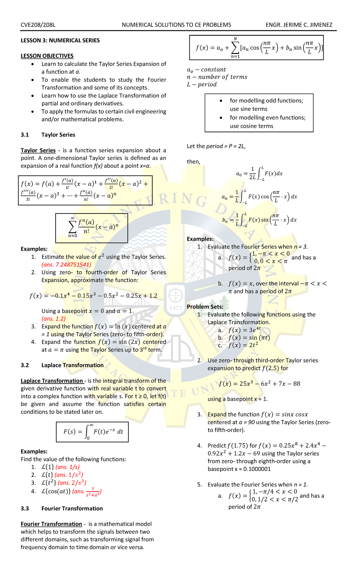 CVE208.Num Sol.Numerical Series - CVE208/208L NUMERICAL SOLUTIONS TO CE ...