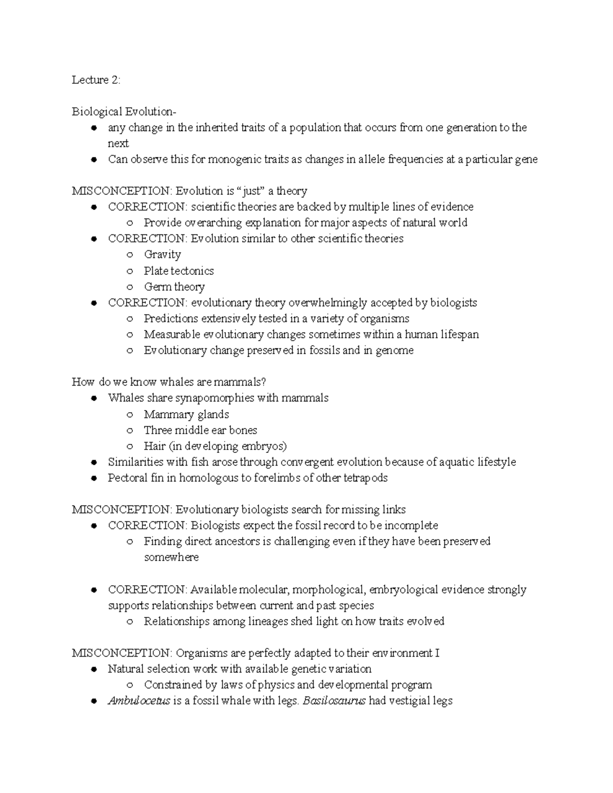 BIOL 2400 Final - Lecture 2: Biological Evolution- any change in the ...