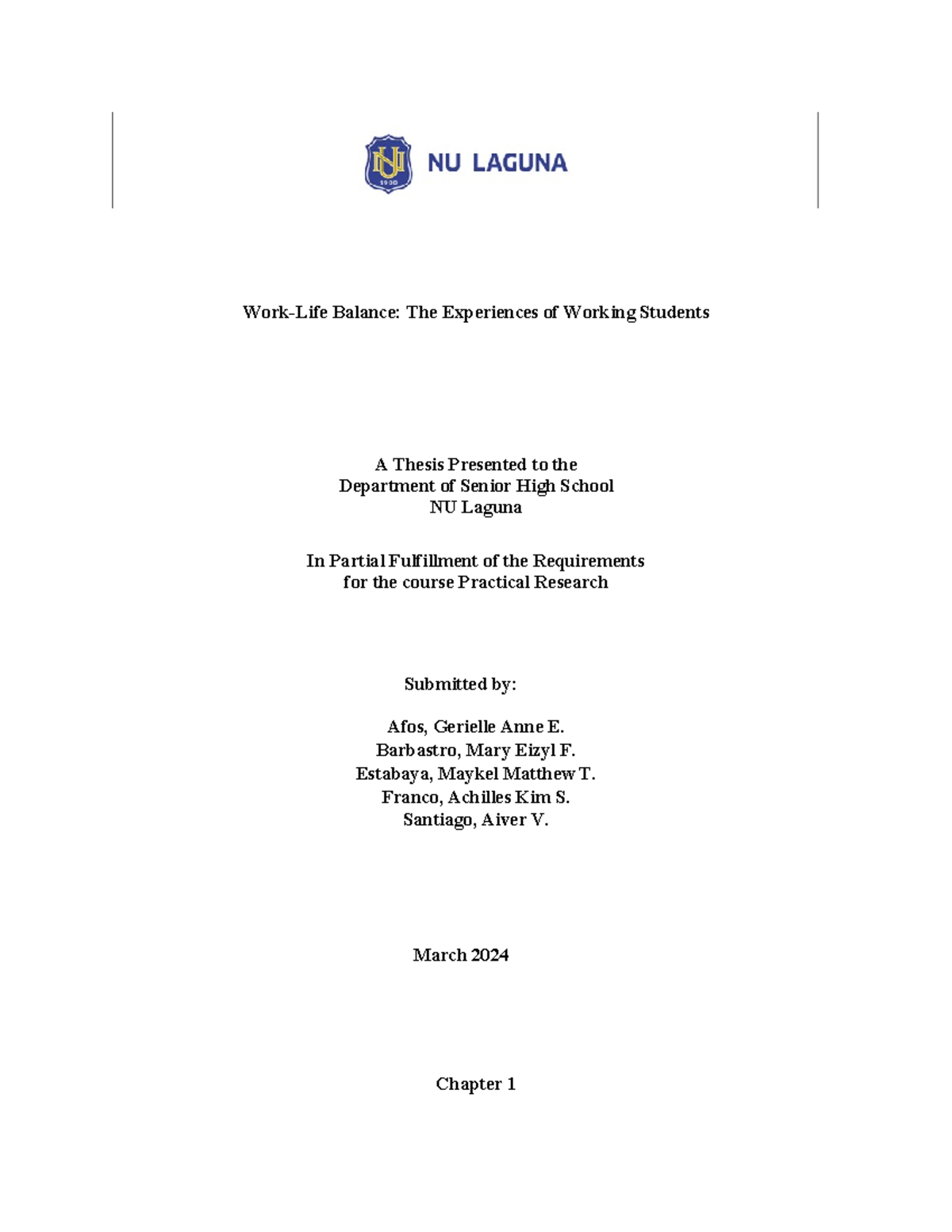 PRACTICAL RESEARCH DRAFT EXAMPLE - Work-Life Balance: The Experiences ...