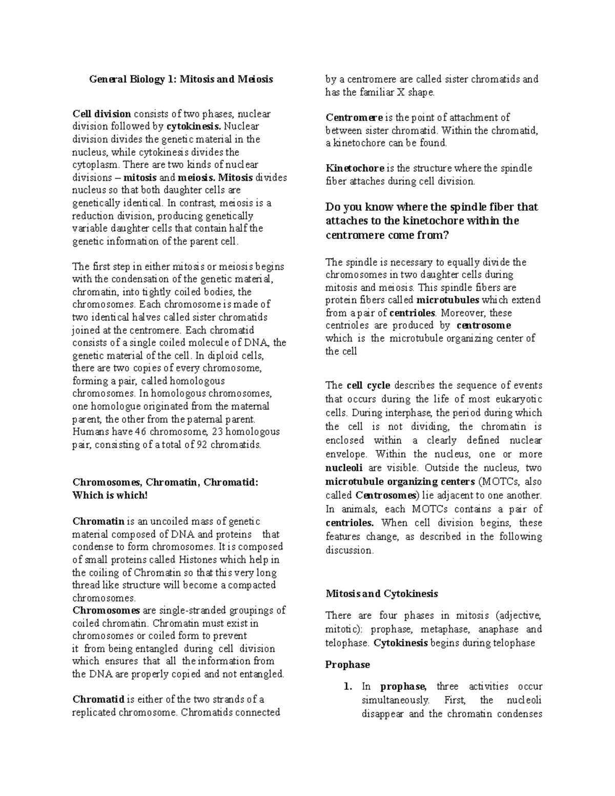General Biology 1 Mitosis and Meiosis - General Biology 1: Mitosis and ...