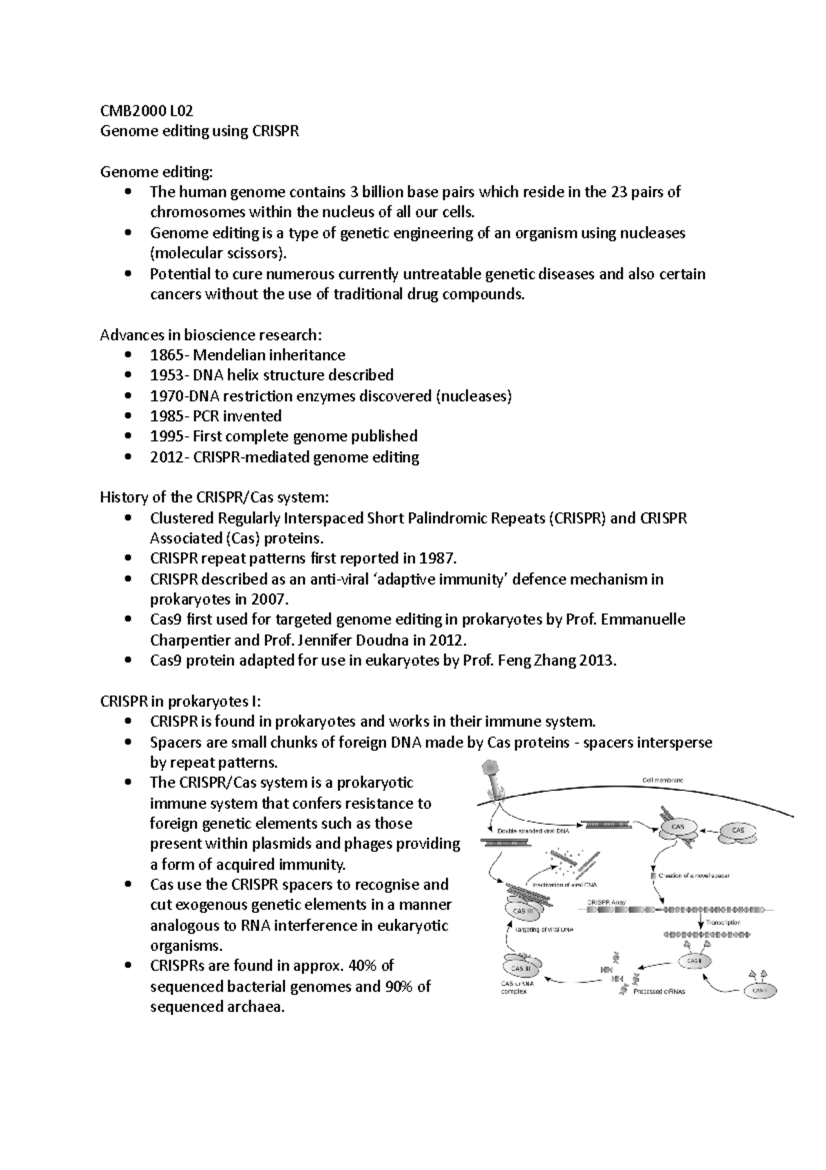 Lecture 2 - Genome editing using CRISPR - CMB2000 L Genome editing ...