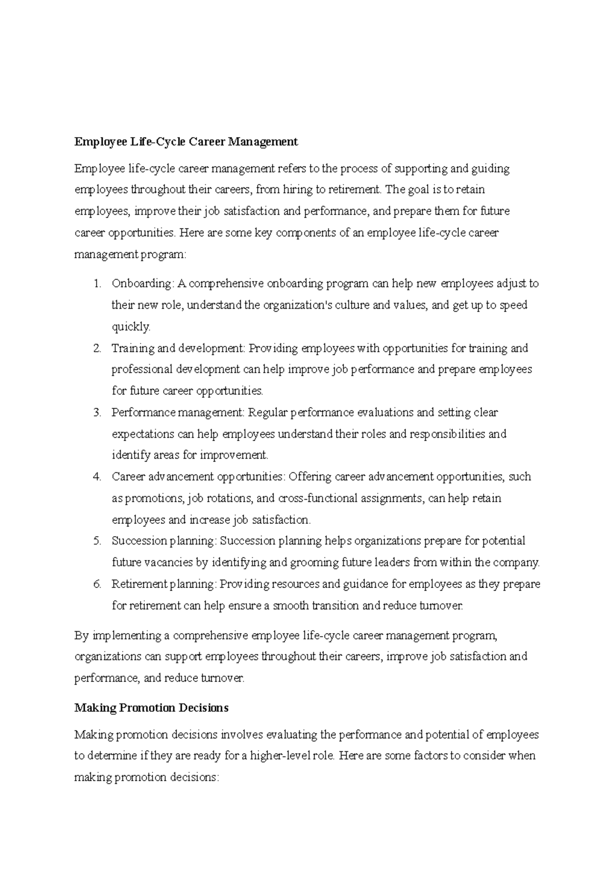 Employee Life Cycle Career Management Employee Life Cycle Career