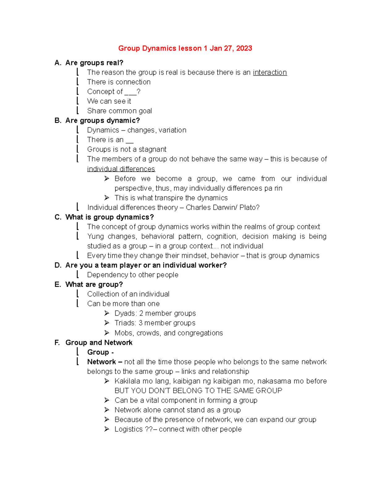 Group Dynamics lesson 1 Jan 27 - Group Dynamics lesson 1 Jan 27, 2023 A ...