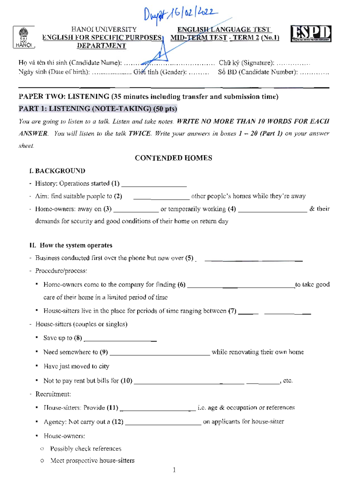 23-24.ESPD Listening TEST Midterm 2 K2021 - Marketing - Studocu