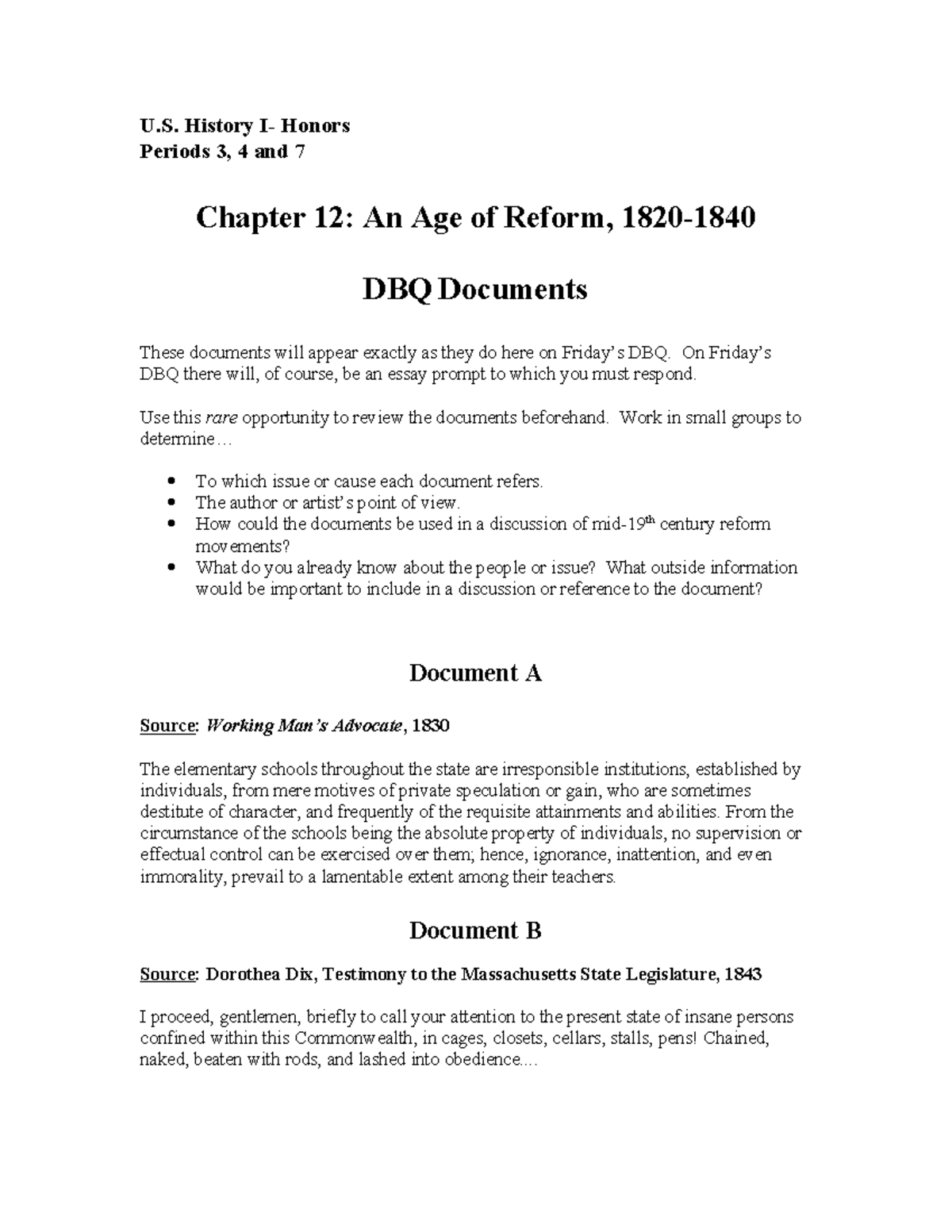 Honors+Ch+12+dbq - oewihfoweigho - U. History I- Honors Periods 3, 4 and 7 Chapter 12: An Age of ...