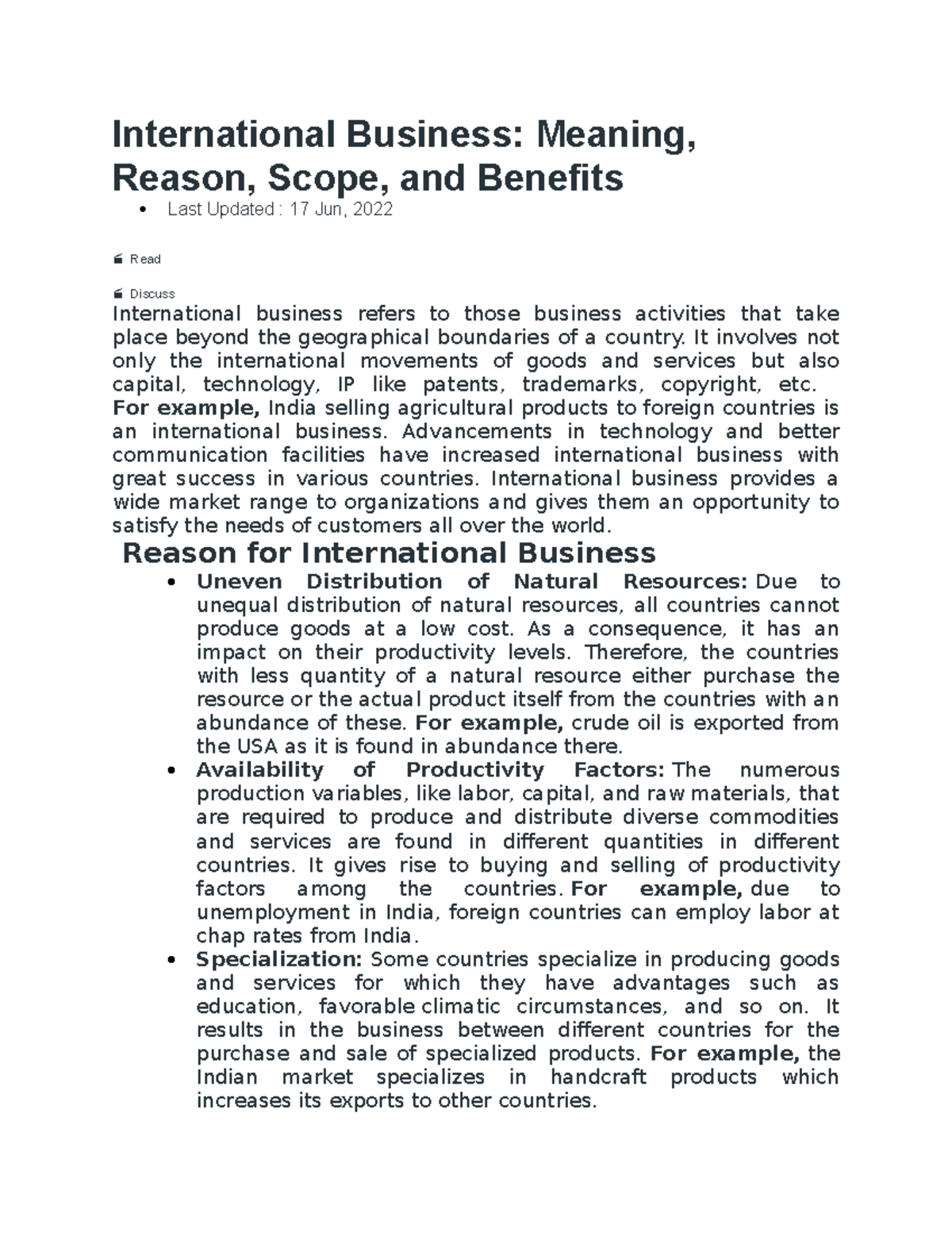 Week 1a - International Business, reason, scope - International ...