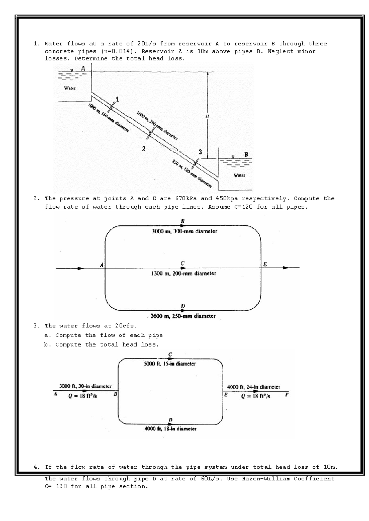 Problem Set Fluid Flow 1 Water Flows At A Rate Of 20l S From