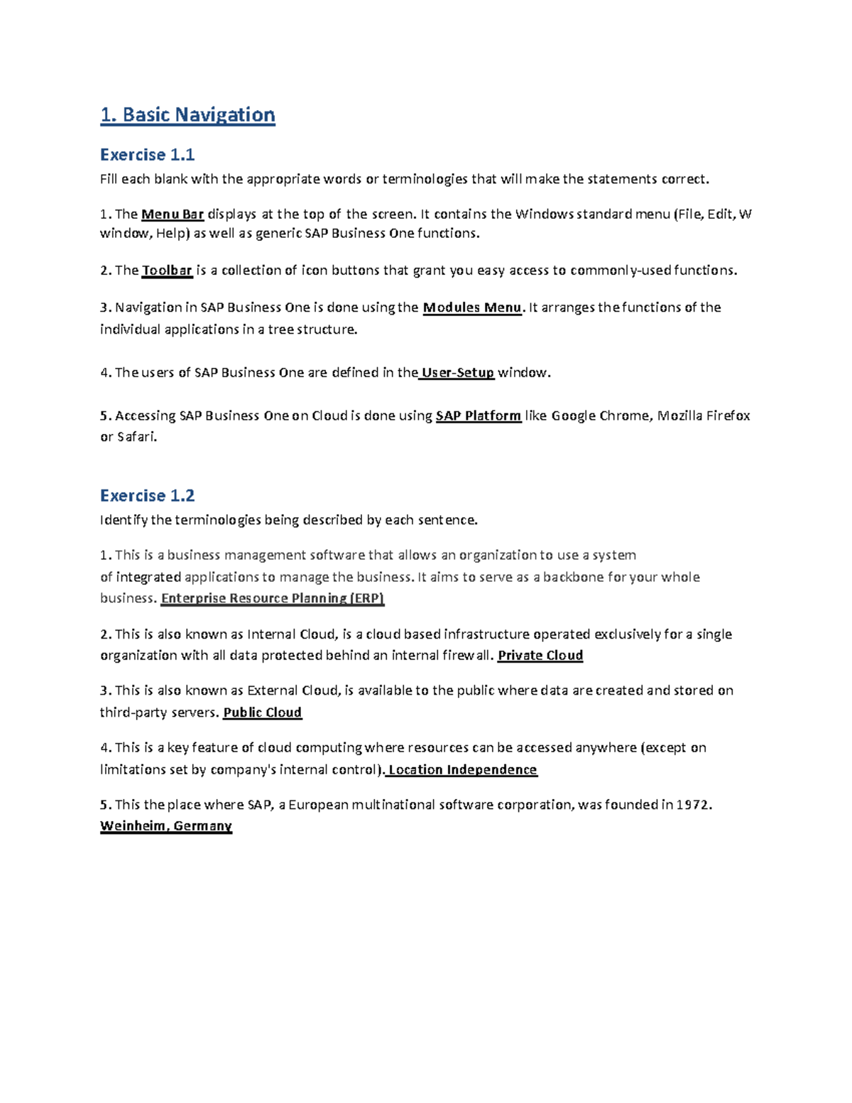 SAP Basic Navigation PILI AC22 - 1. Basic Navigation Exercise 1. Fill ...