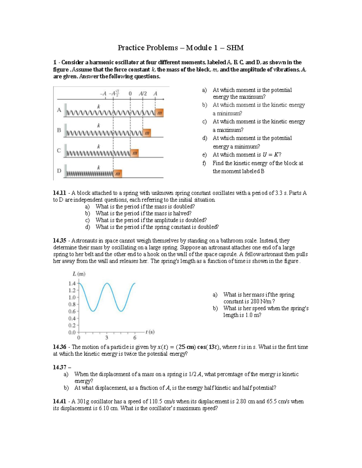 PP1SHM - Practise problems. - Practice Problems – Module 1 – SHM 1 ...