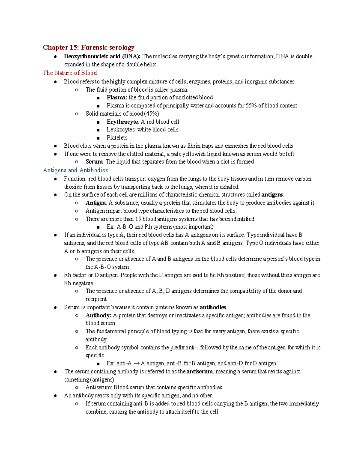 Chapter 15 Forensic serology Notes - Chapter 15: Forensic serology ...