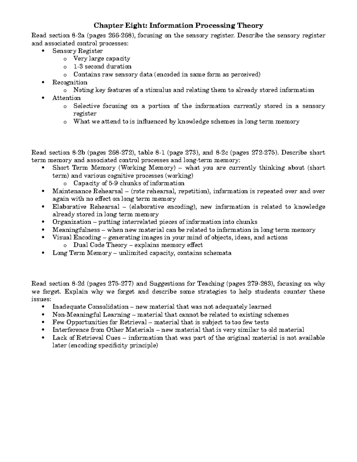 C913 Chapter 8 Notes - Chapter Eight: Information Processing Theory ...