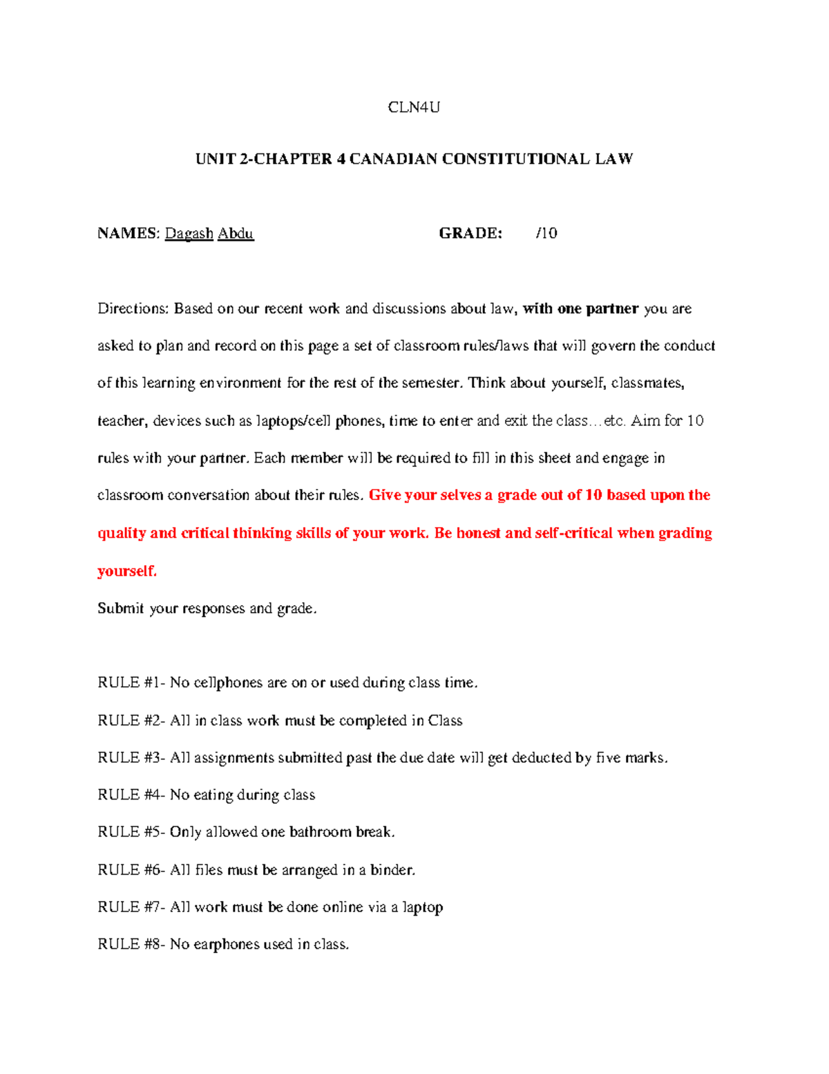 2.1Constitution Activity U2L1 - CLN4U UNIT 2-CHAPTER 4 CANADIAN ...