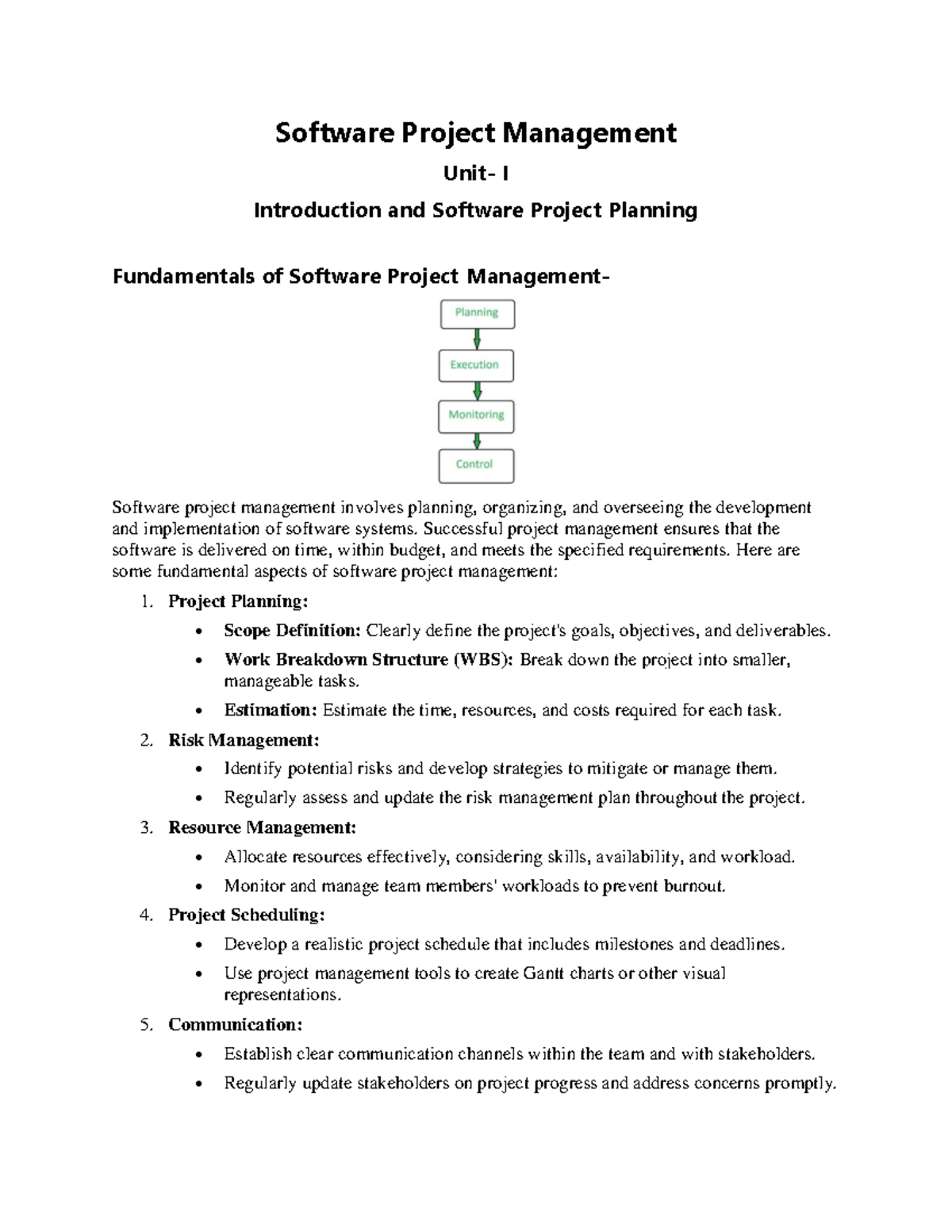 Software Project Management Notes - Software Project Management Unit- I ...