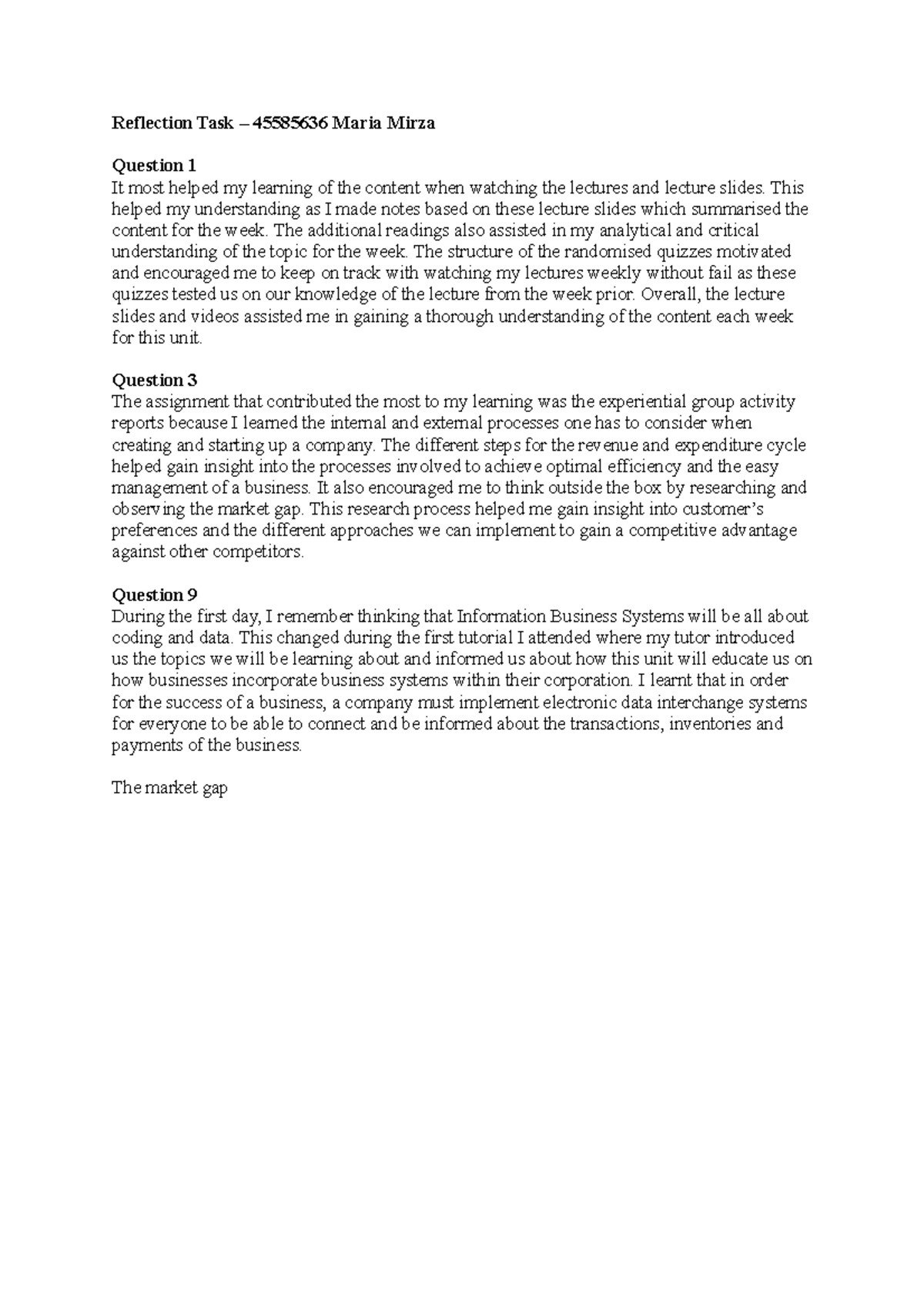 Reflection Task - Homework - Reflection Task – 45585636 Maria Mirza ...