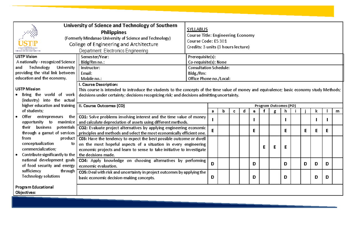 Engineering-economics-syllabus compress - University of Science and ...