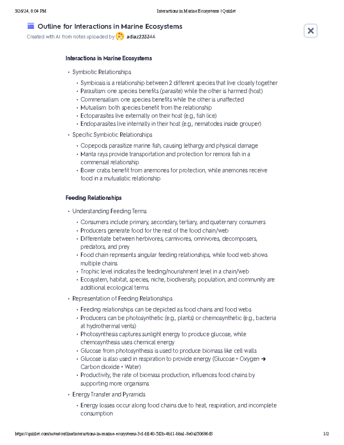 Interactions in Marine Ecosystems - , fish lice) • Endoparasites live ...