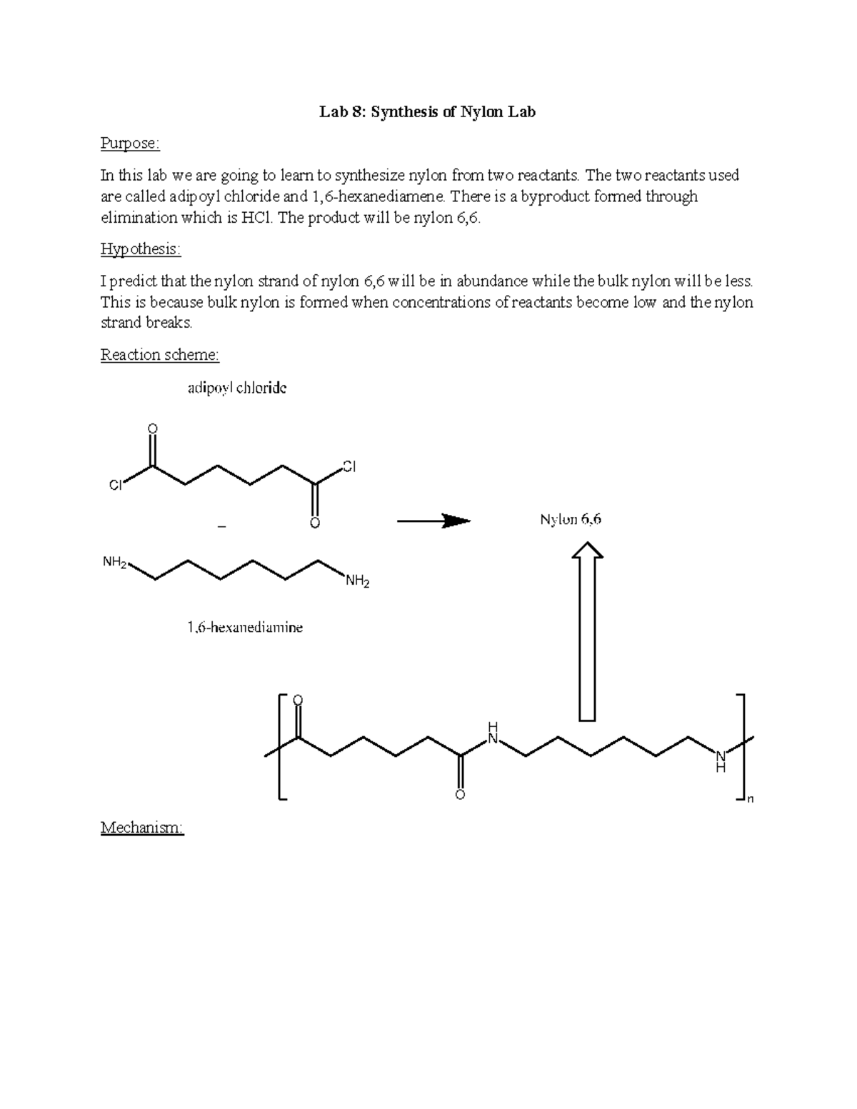 CHM 226 Lab 8 Lab report and post lab questions - Lab 8: Synthesis of ...