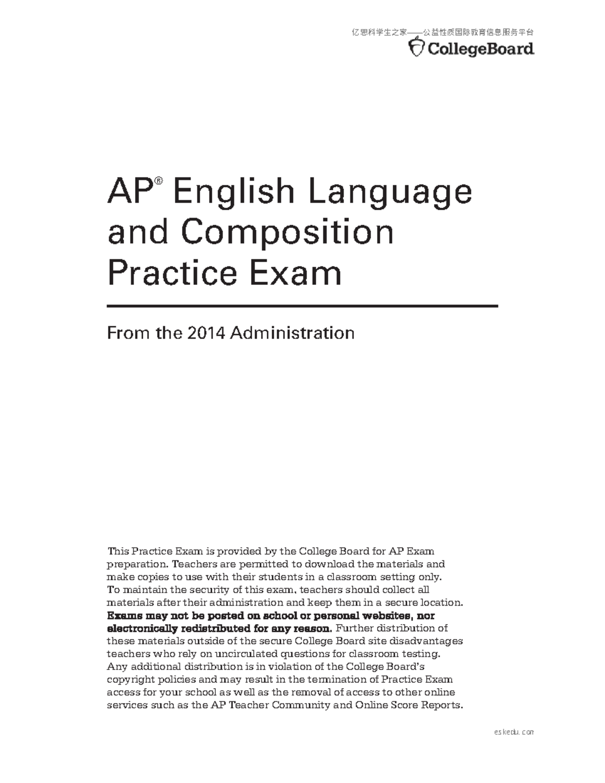 AP 英语语言与写作练习题2014 - Econ - AP ® English Language and Composition ...