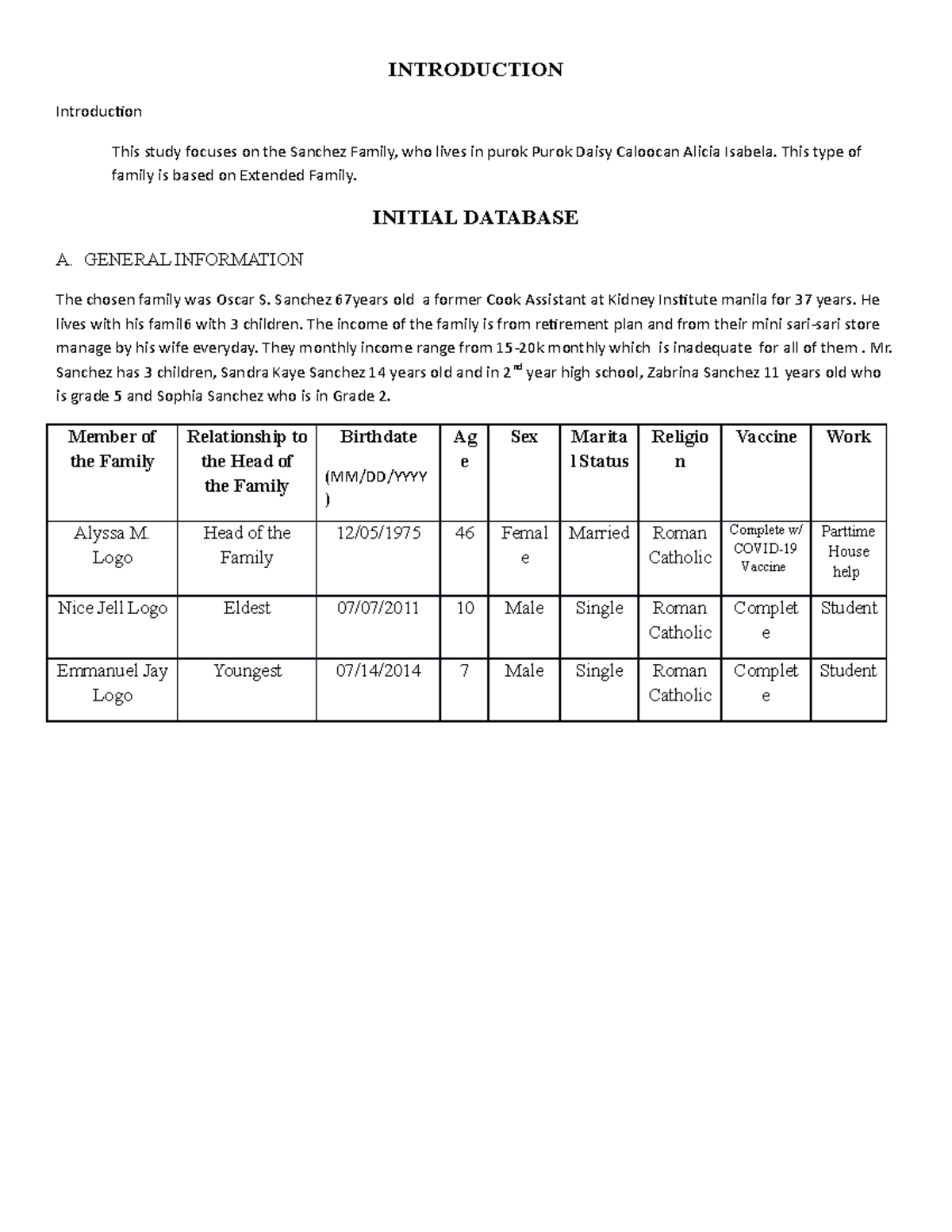 FNCP - Family Care Plan - INTRODUCTION Introduction This study focuses ...