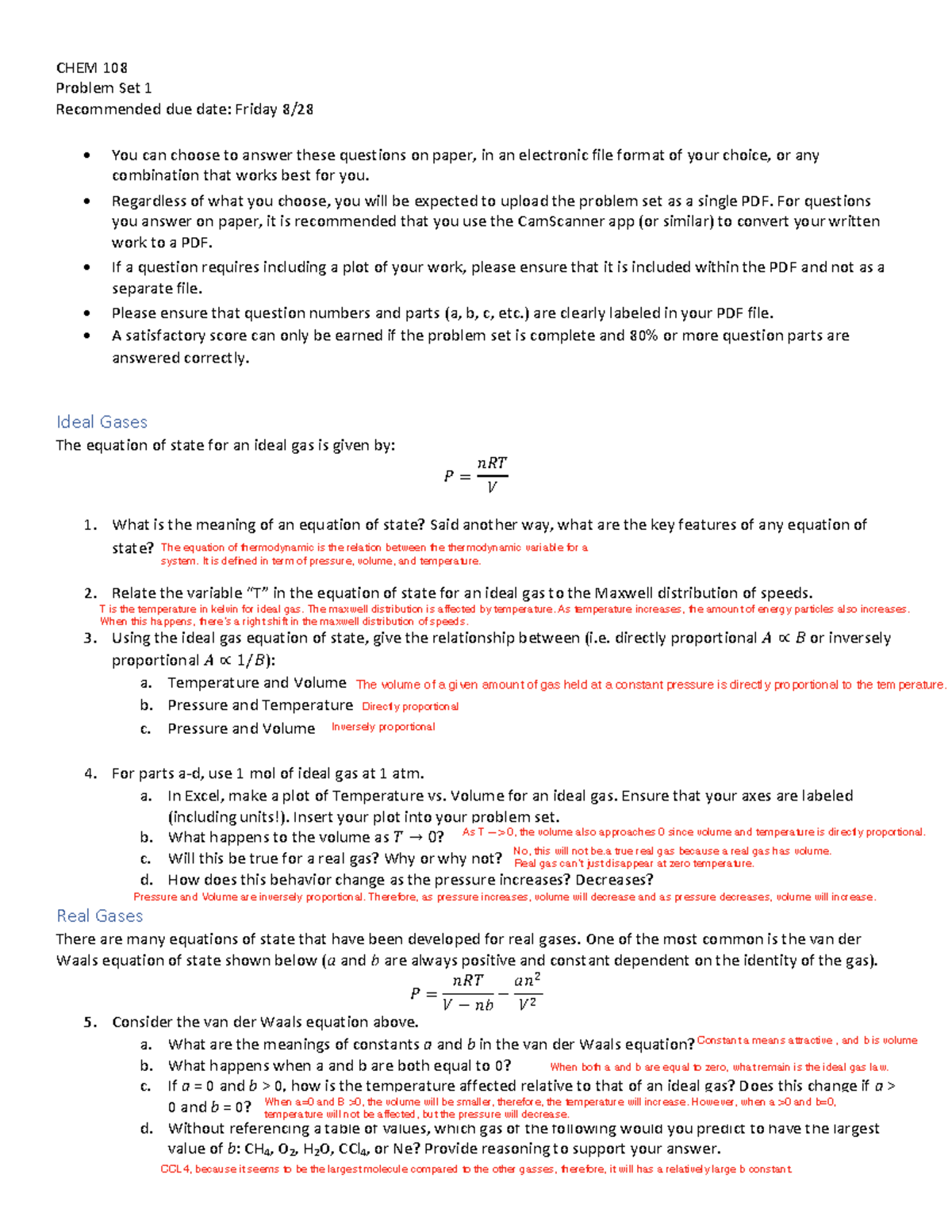 Module Problem Set 1 Chem 108 Problem Set 1 Recommended Due Date Friday 8 You Can Choose To