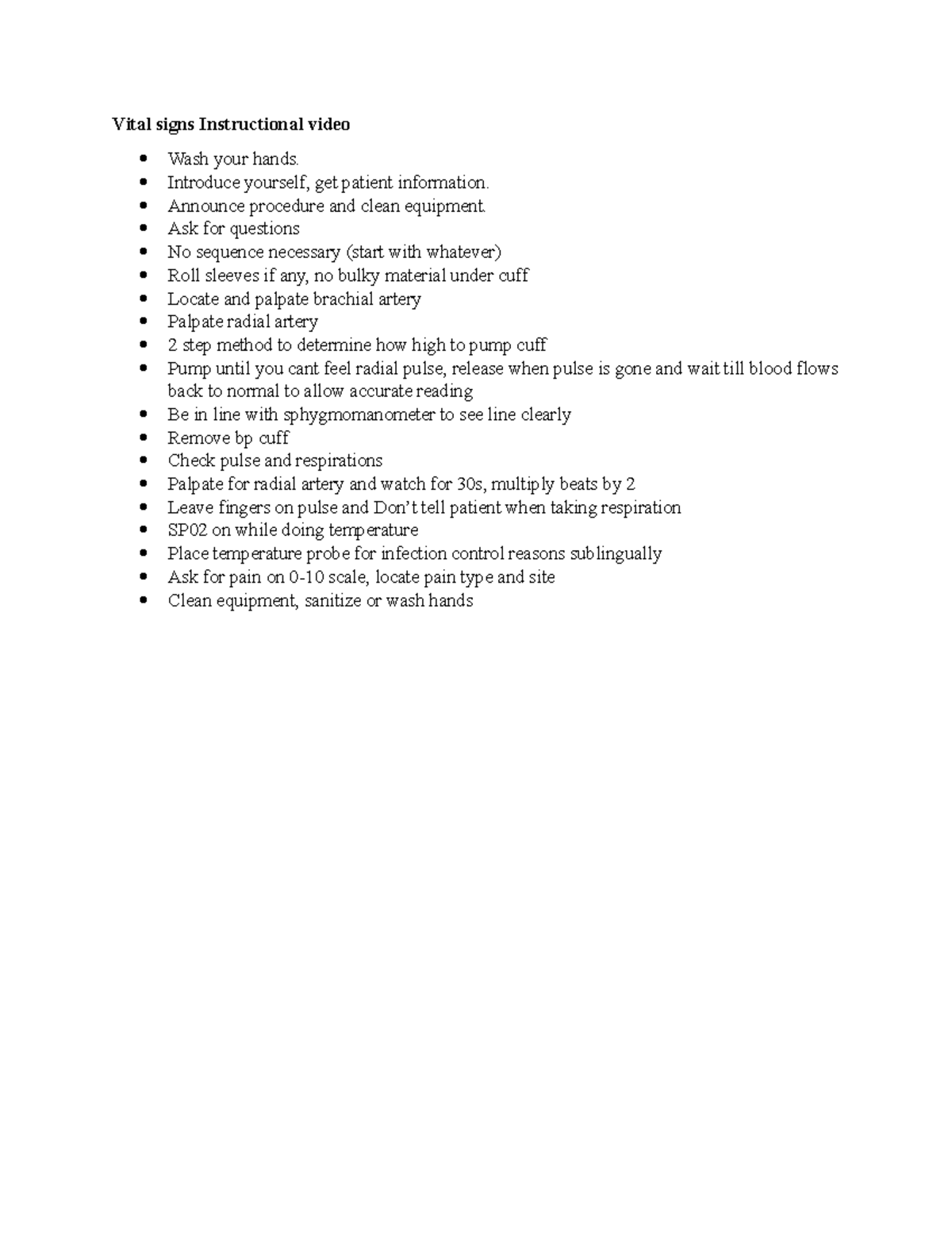Vital signs Instructional video notes - Vital signs Instructional video ...