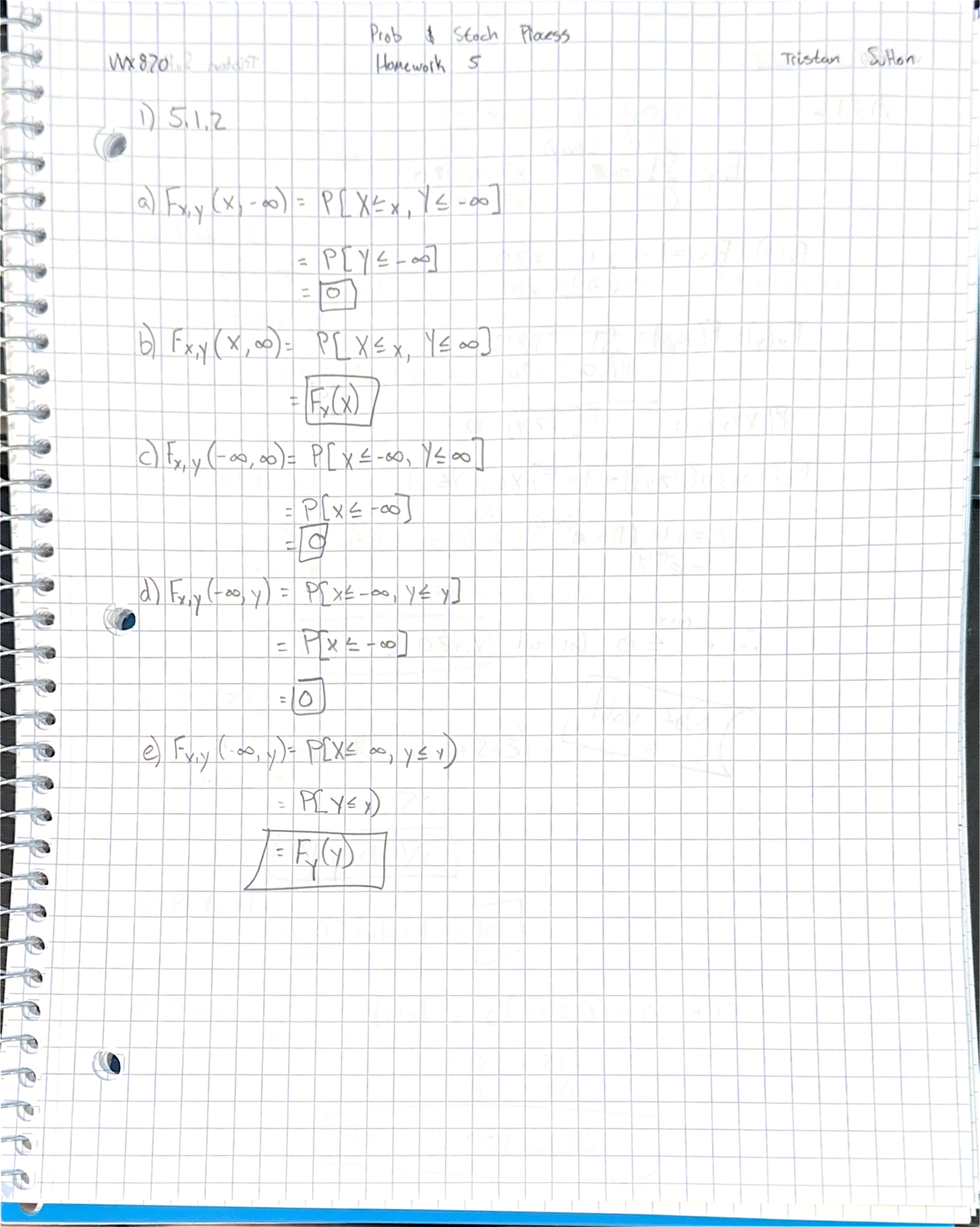 HW5 - HW5 - Prob Stoch Placess Wx870 Homework 5 Tristan Sulton 1) 5.1 a) Ex,y (x, o) 10 b) Fx,Y ...