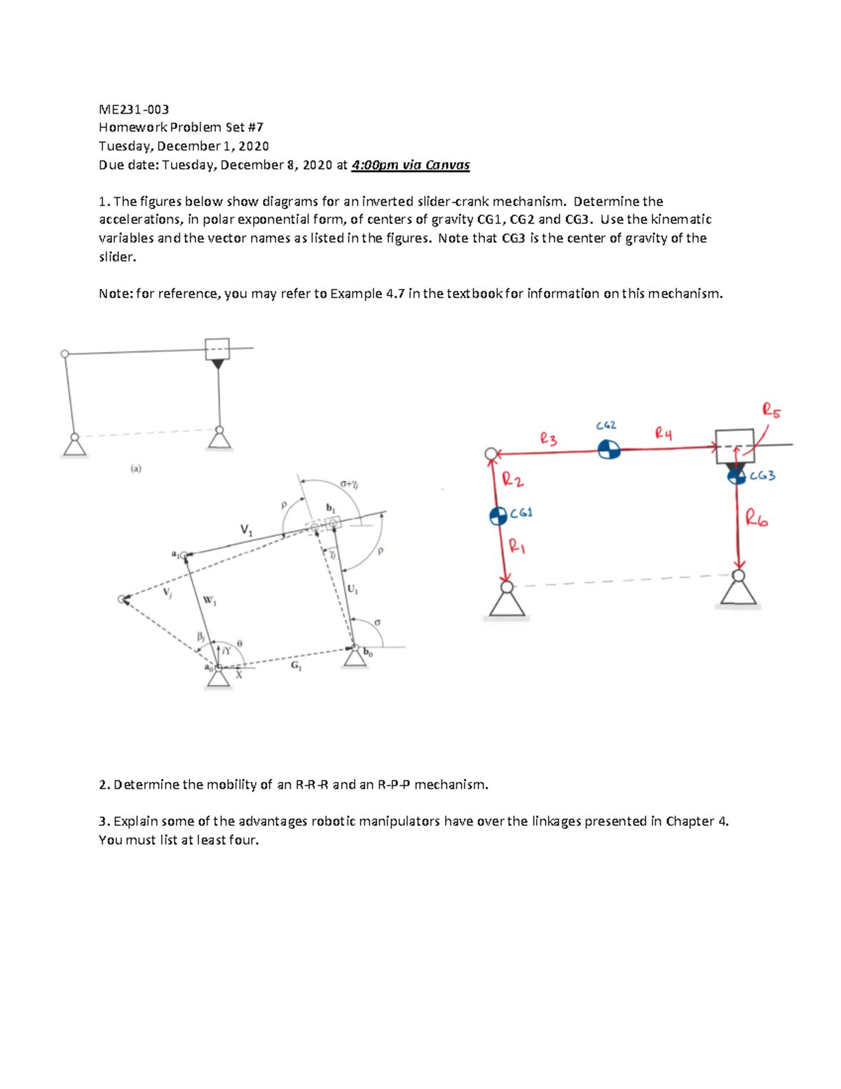 2020-kinematics of machinery(me231)-homework 7 - ME231 - Homework ...